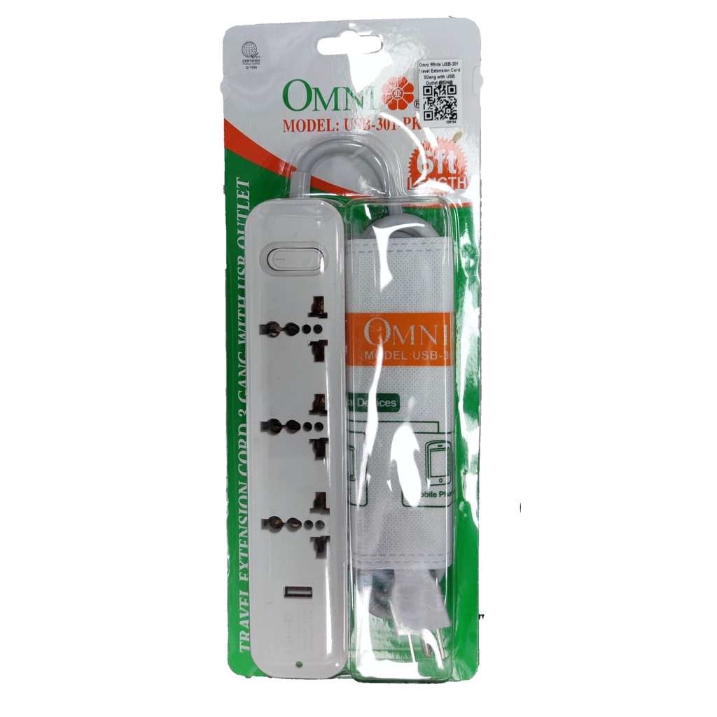 OMNI Extension Cord 6 Feet 3 Gang With USB Outlet - USB-301-PK | Shopee ...