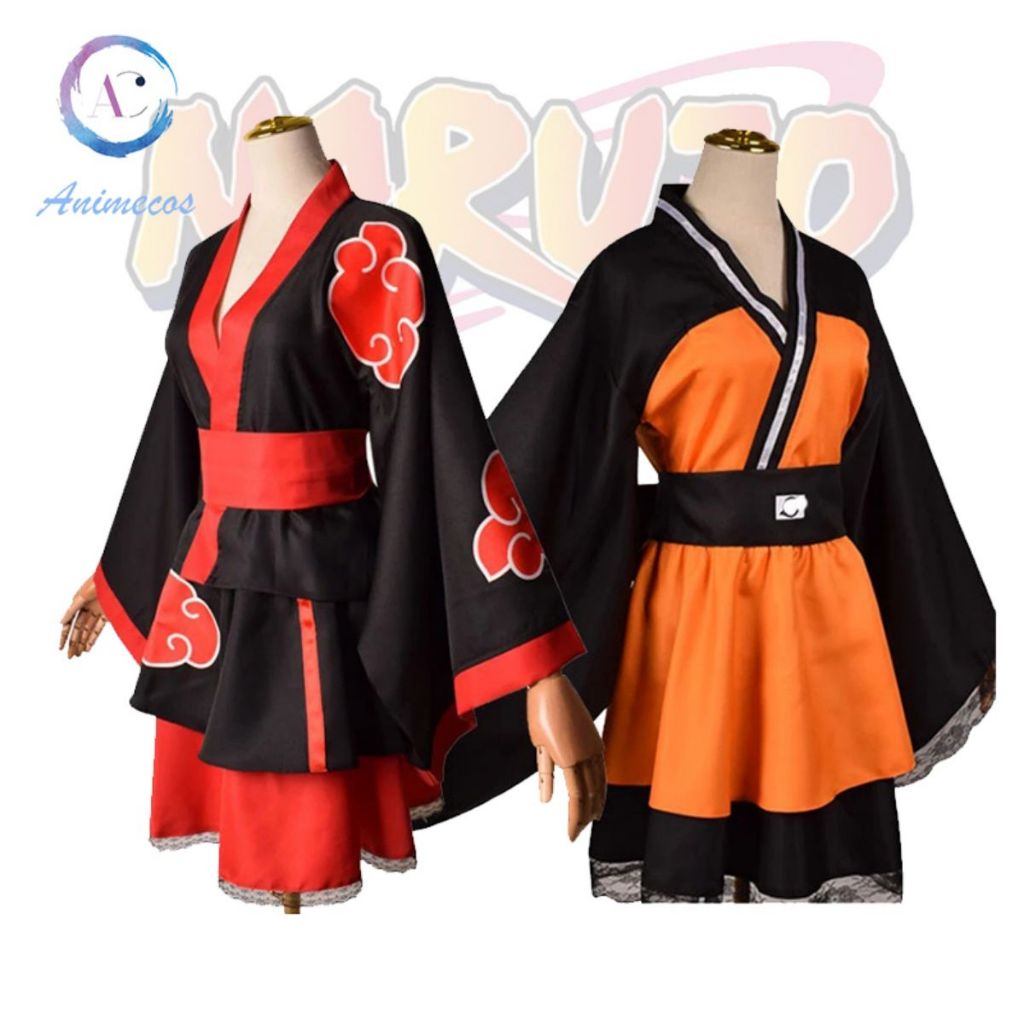 Japanese Kimono Cosplay Naruto Akatsuki Cloud Print Lolita Costume ...