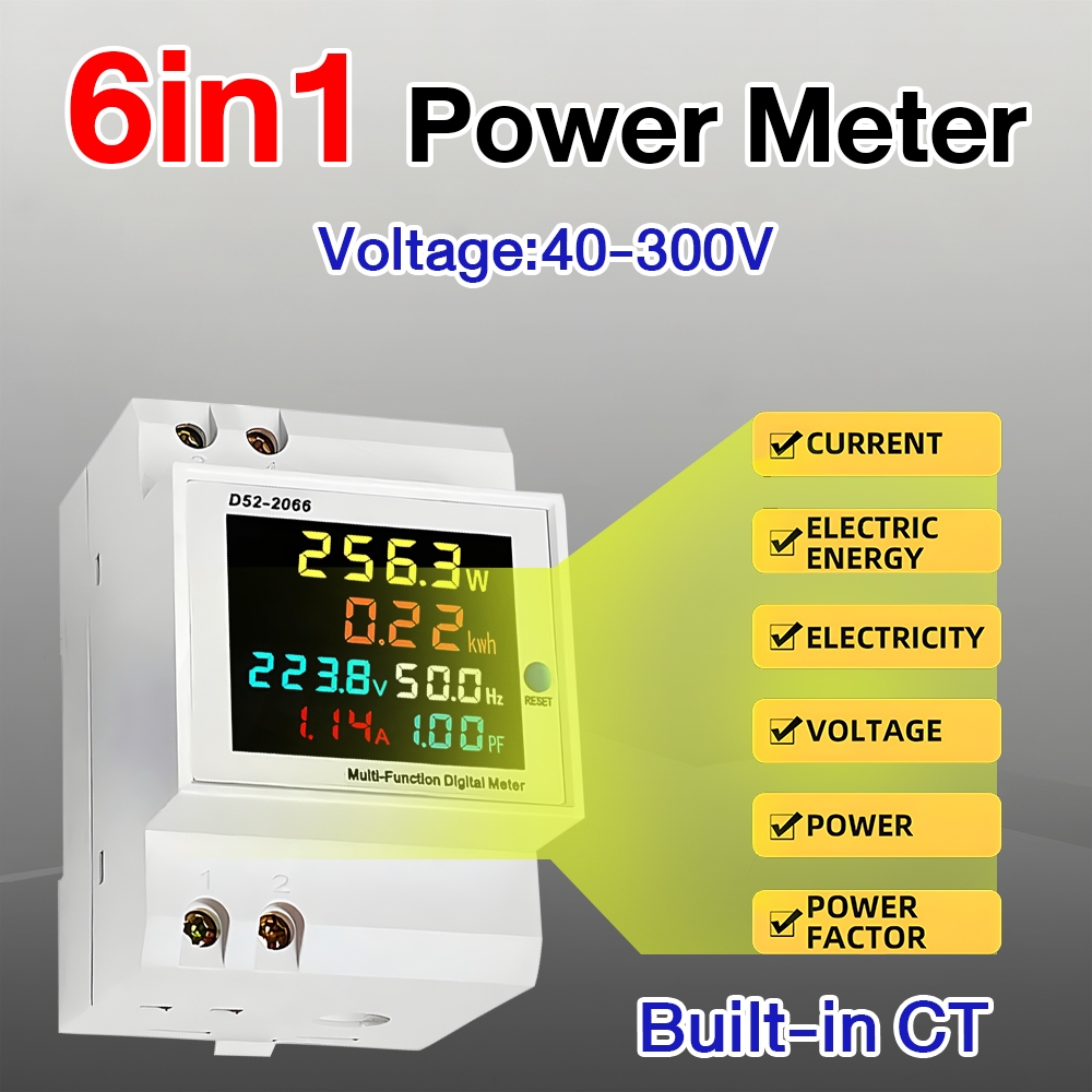 6 IN1 Din rail AC Monitor 110V Voltage Current Power Factor Active KWH ...