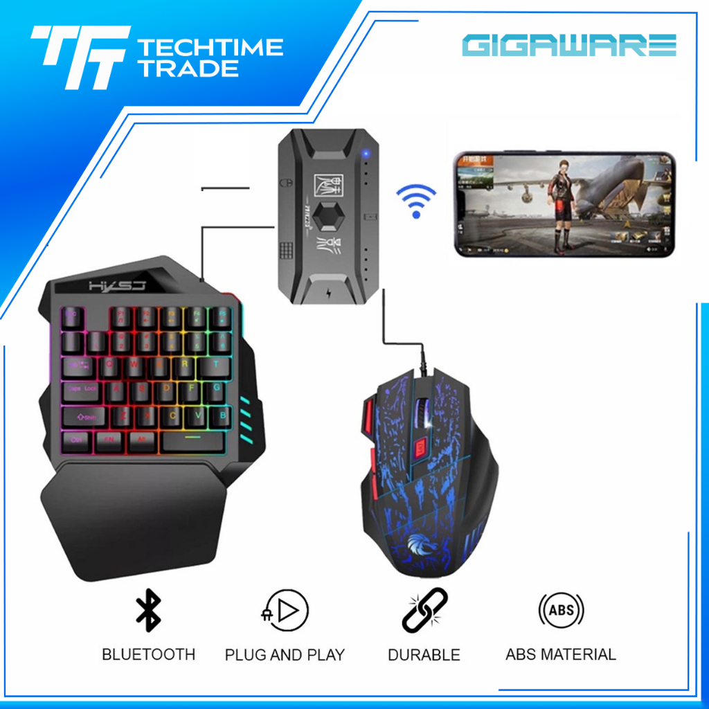 Gigaware V100 One Hand Keyboard and H300 Mouse with Bluetooth Cellphone ...