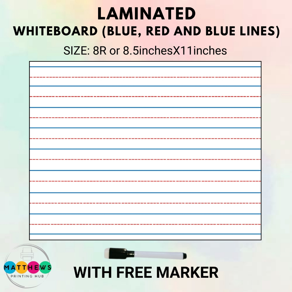 LAMINATED WRITING LINES.FOR KIDS (RED AND BLUE LINES) WITH FREE WHITE ...