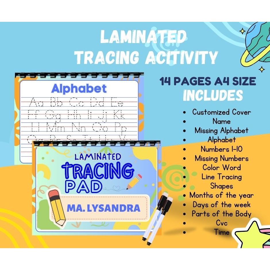 Laminated Tracing Set For Kids - Name Lines Alphabet Numbers - Writing ...