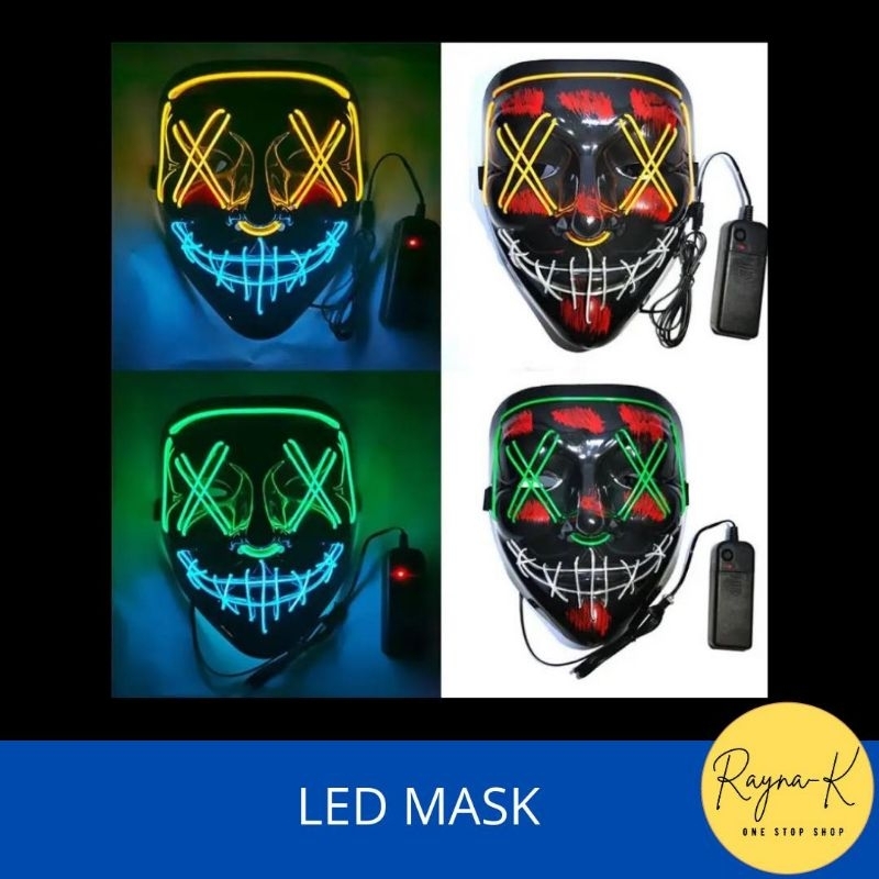 LED RGB Light Up Mask Led Purge Glow Mask Halloween Party Prop with 3 ...