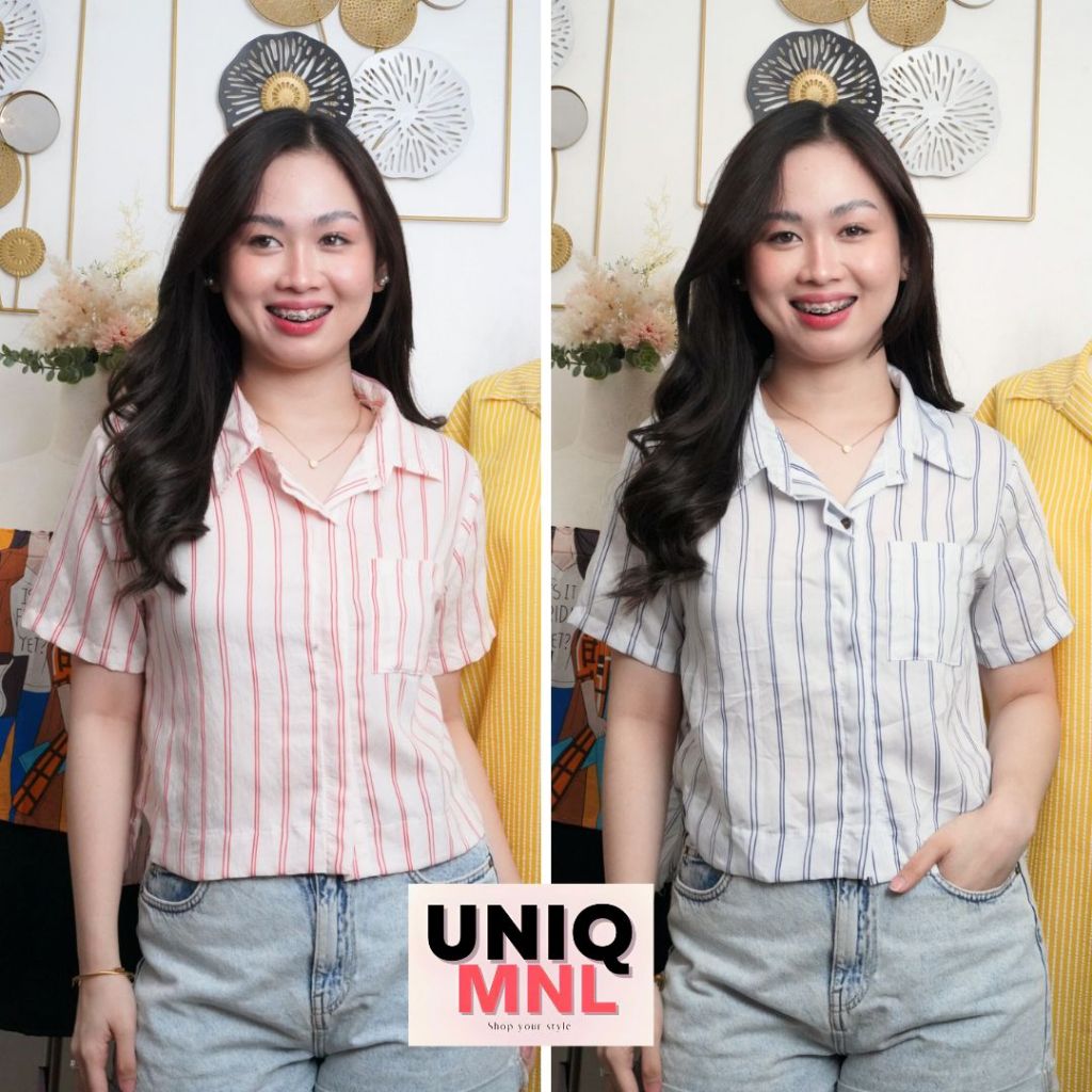 UNIQ.MNL Molly Loose Stripes Polo Crop Top for Women | FREESIZE | Shopee Malaysia