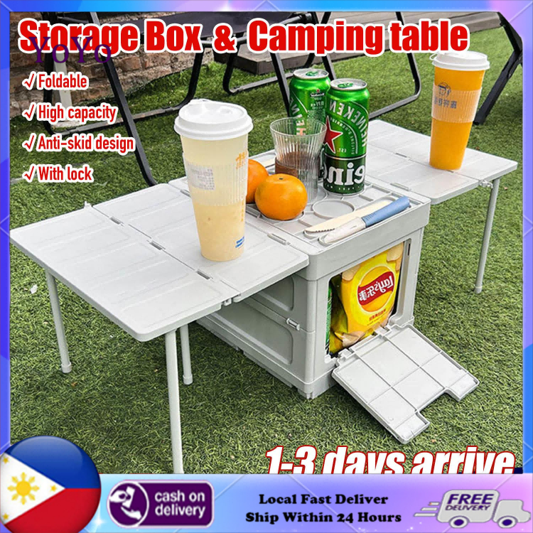 Camping Storage Box with lock Collapsible Storage Box Table Heavy Duty ...