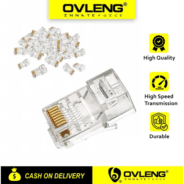 CAT5 Plug RJ45 Gold-Plated Connector 8P8C Pins Ethernet cable header ...