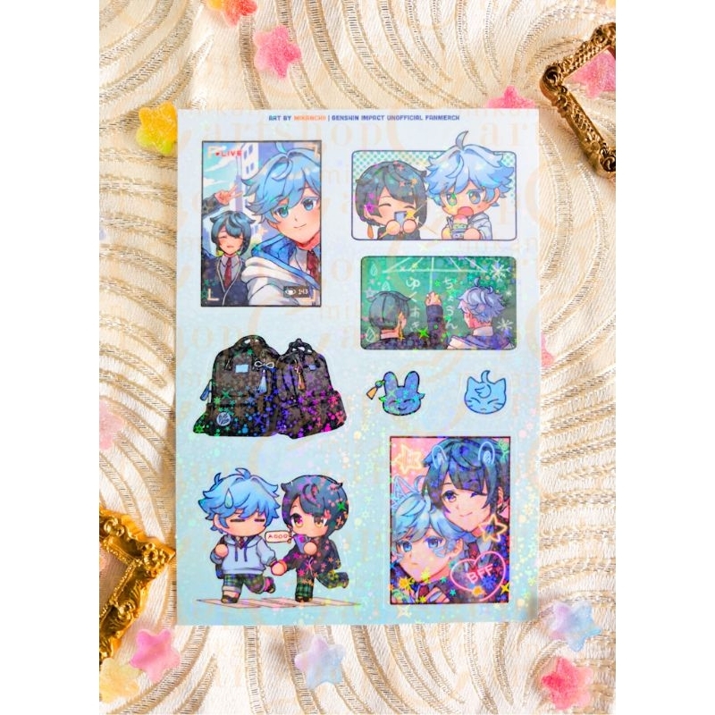 [mikanchii] Xingqiu and Chongyun School AU Glitter Kisscut Sticker ...