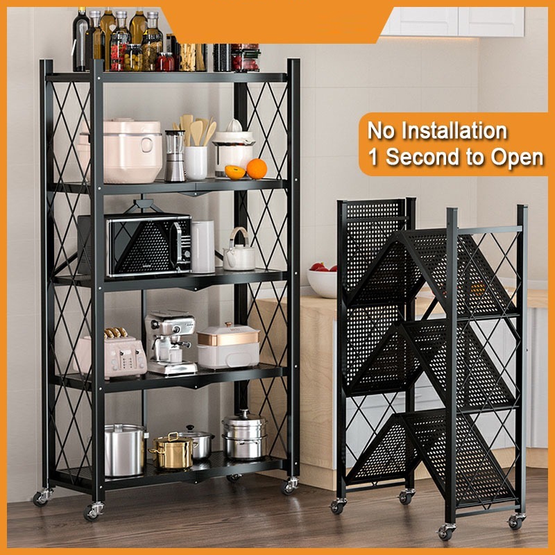 Foldable Kitchen Rack Organizer Metal Rack Organizer Rack With Wheels ...