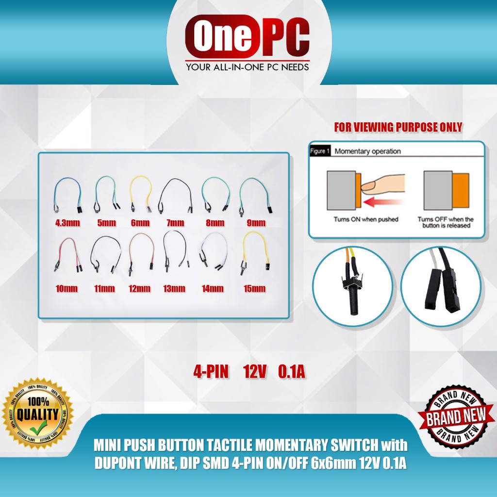 ONE PC MINI PUSH BUTTON TACTILE MOMENTARY SWITCH with DUPONT WIRE, DIP ...