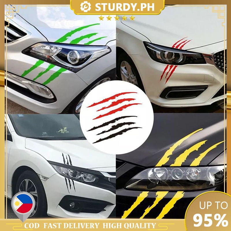 Reflective car stickers Monster claw marks Striped car headlight decals ...