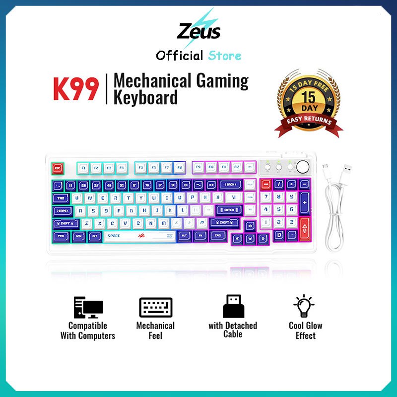 Zeus Wired Gaming Keyboard Mecha Gundam Style 98 Keys USB Mechanical ...