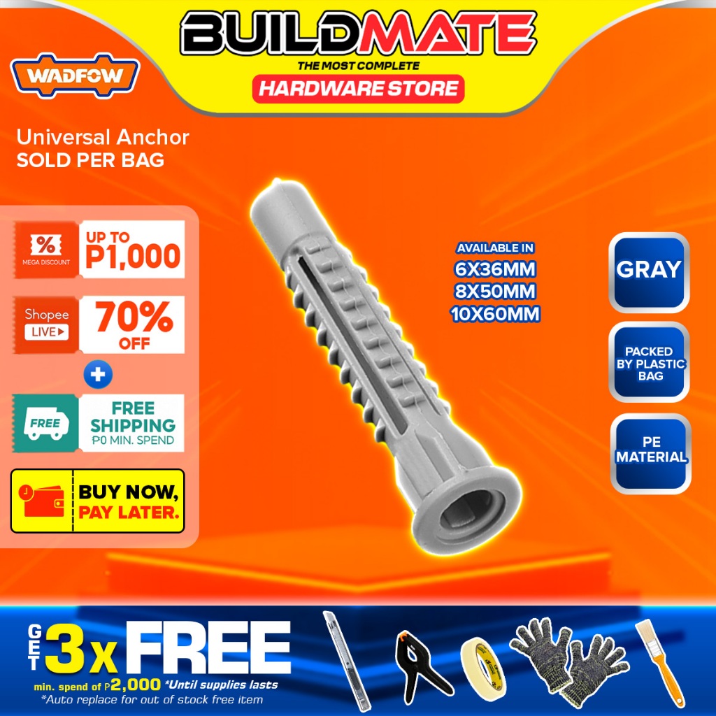BUILDMATE Wadfow Universal Plastic Anchor Tox Wall Plug Gripper 6MM ...