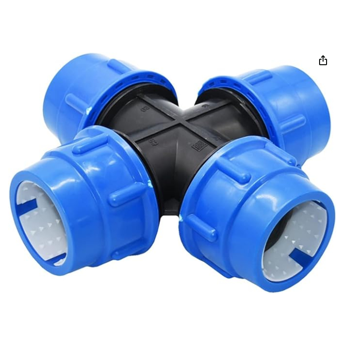 PE Pipe Cross Connector 4-Way Plastic Water Pipe Water Splitter 20mm ...