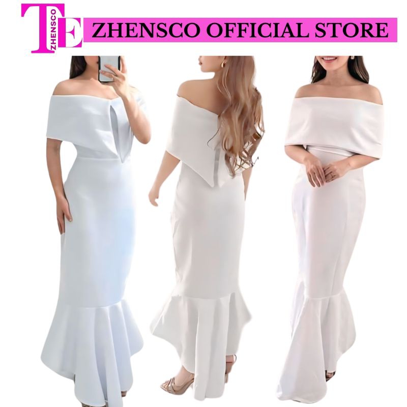ZHENSCO Rapunzel Plain Premium Neoprene Off-Shoulder Mermaid Maxi Dress ...