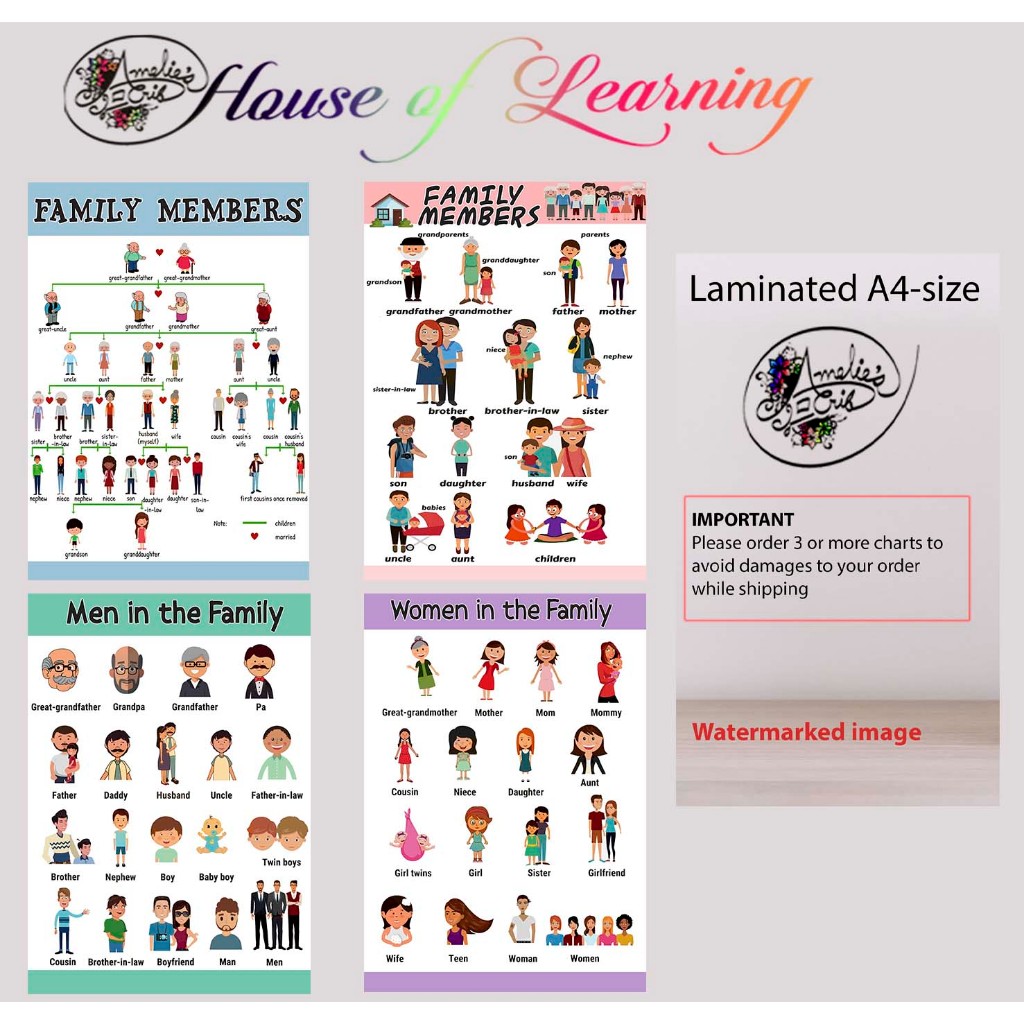 Family Members Educational Chart (laminated, A4-size) | Shopee Malaysia