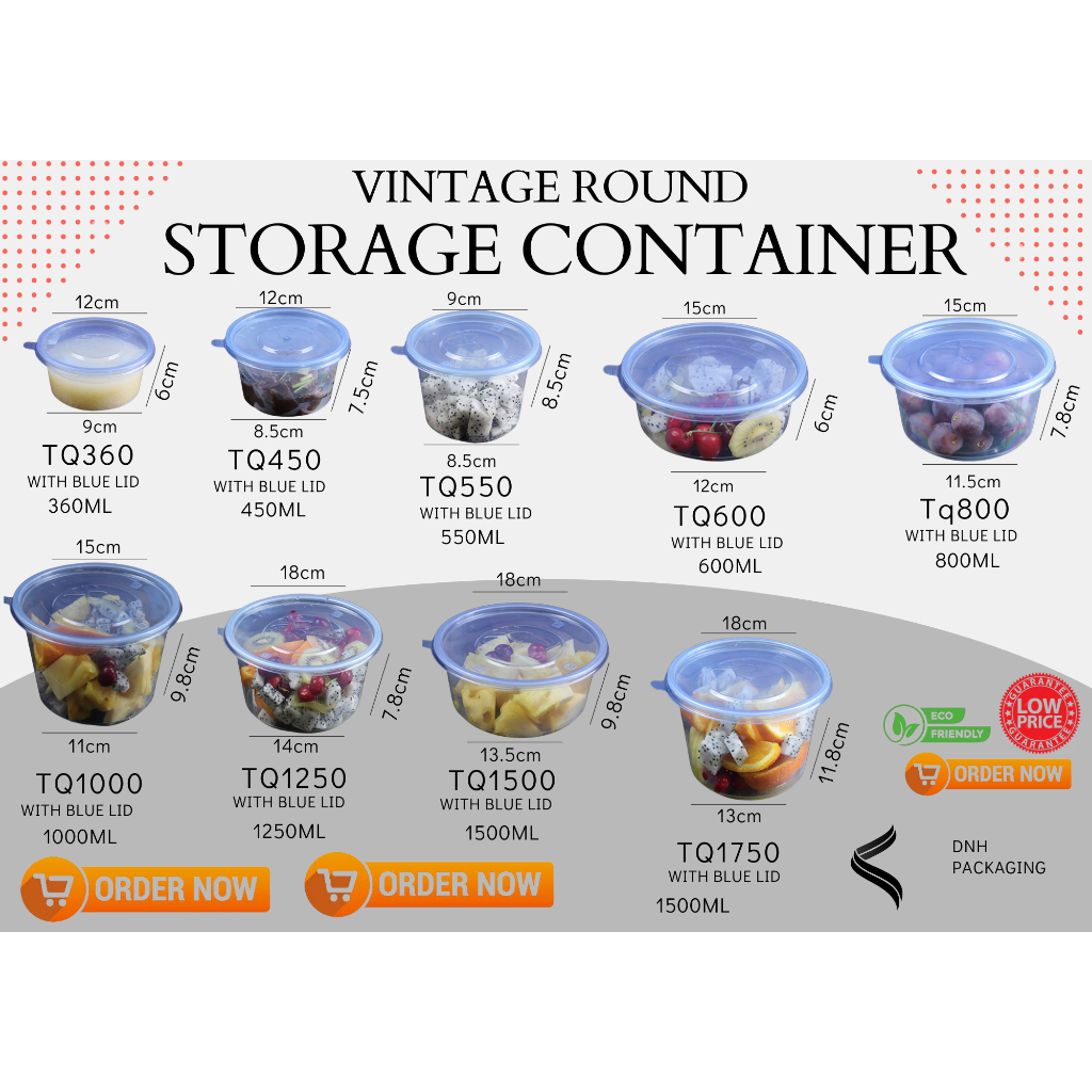 [5 PCS] Microwavable Round series storage containers with blue lid set ...