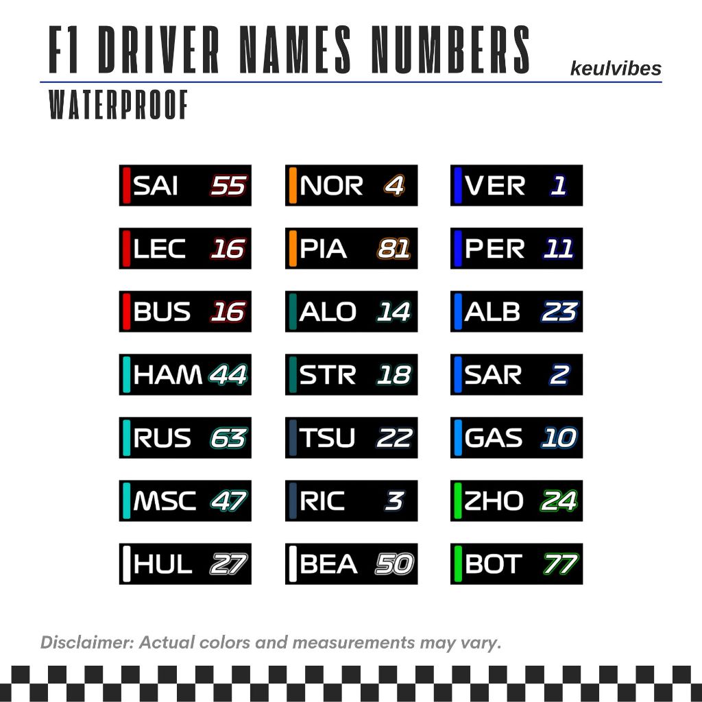 F1 DRIVER NAMES NUMBERS Sticker Leclerc Hamilton Verstappen Norris ...