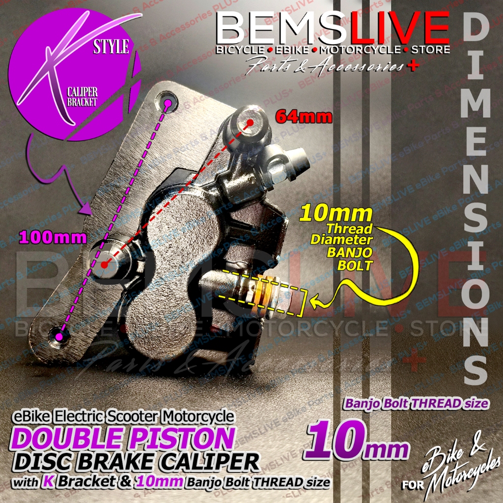 BEMS Double Piston Disc Brake Caliper Calliper with Caliper Bracket K and 10mm Thread Banjo Bolt ...