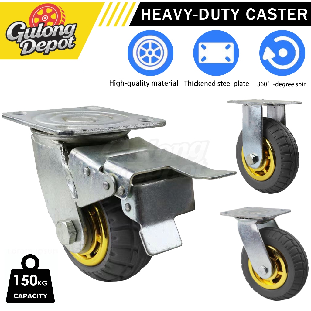 Heavy Duty Caster Wheel Rubber solid wheel Fixed / Caster Wheel Swivel ...