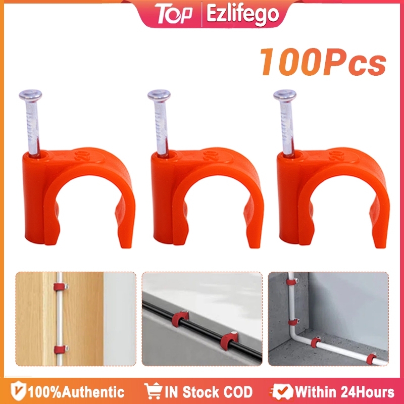 100Pcs PVC Pipe Clamp Round Nail Type Cable Clamps Heavy Duty Plastic ...