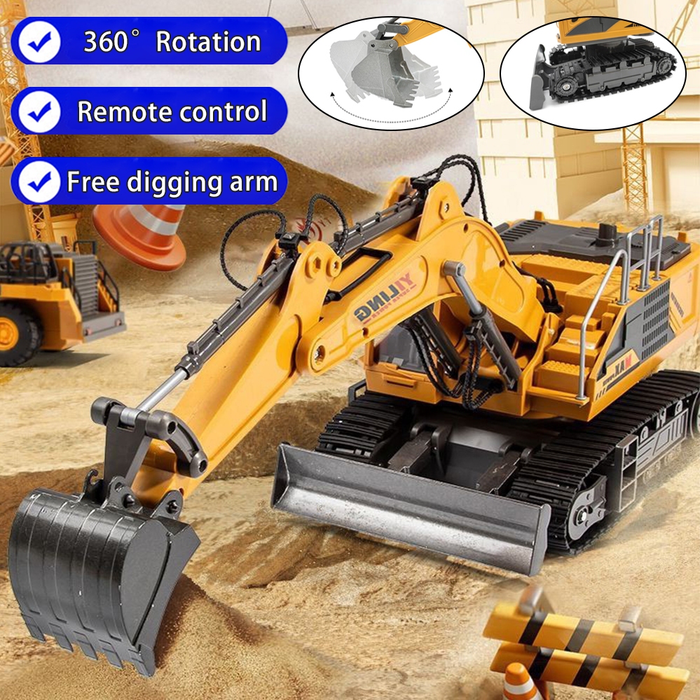 Digger Toy 2.4GHz Alloy 1:20 Scale Remote Control Excavator Bulldozer ...