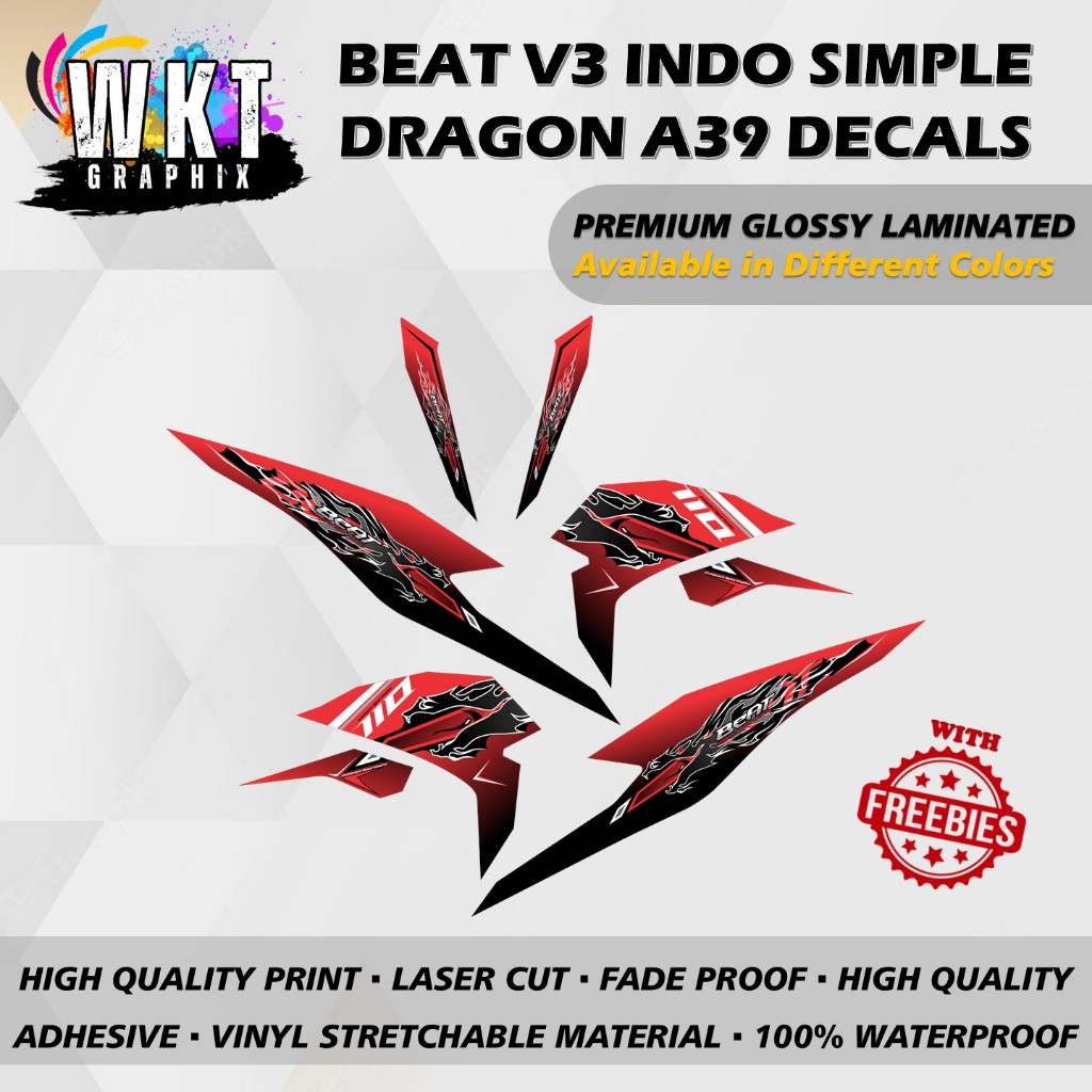 HONDA BEAT V3 INDO SIMPLE DRAGON A39 DECALS STICKER (WATERPROOF ...