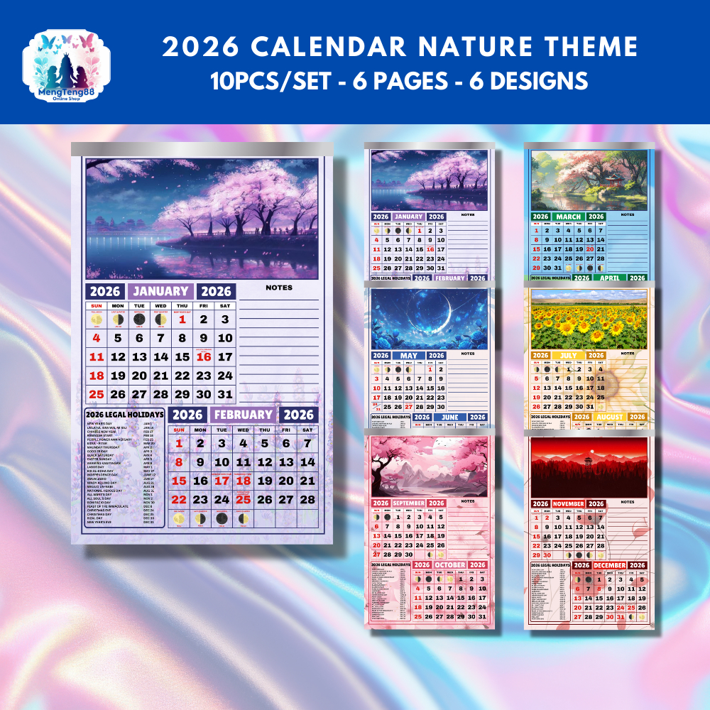 10pcs/set 2026 Wall Calendar Metal Clip Nature Theme (Personalized ...