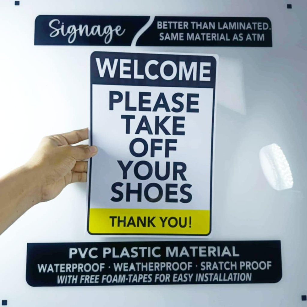 SIGNAGE - WELCOME PLEASE TAKE OFF YOUR SHOES - THANK YOU - PVC PLASTIC ...