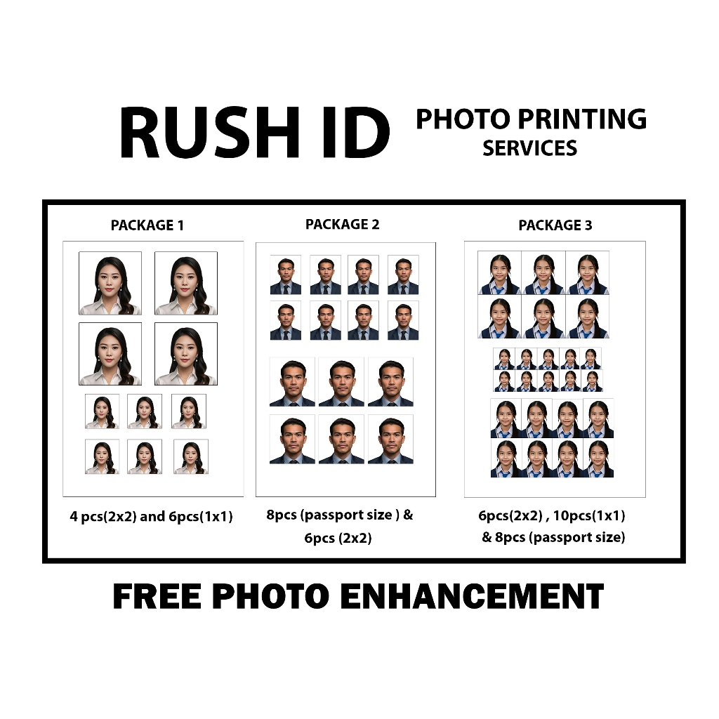 RUSH ID PHOTO PRINTING, PHOTO PAPER( 1x1 2x2 & passport size) | Shopee ...