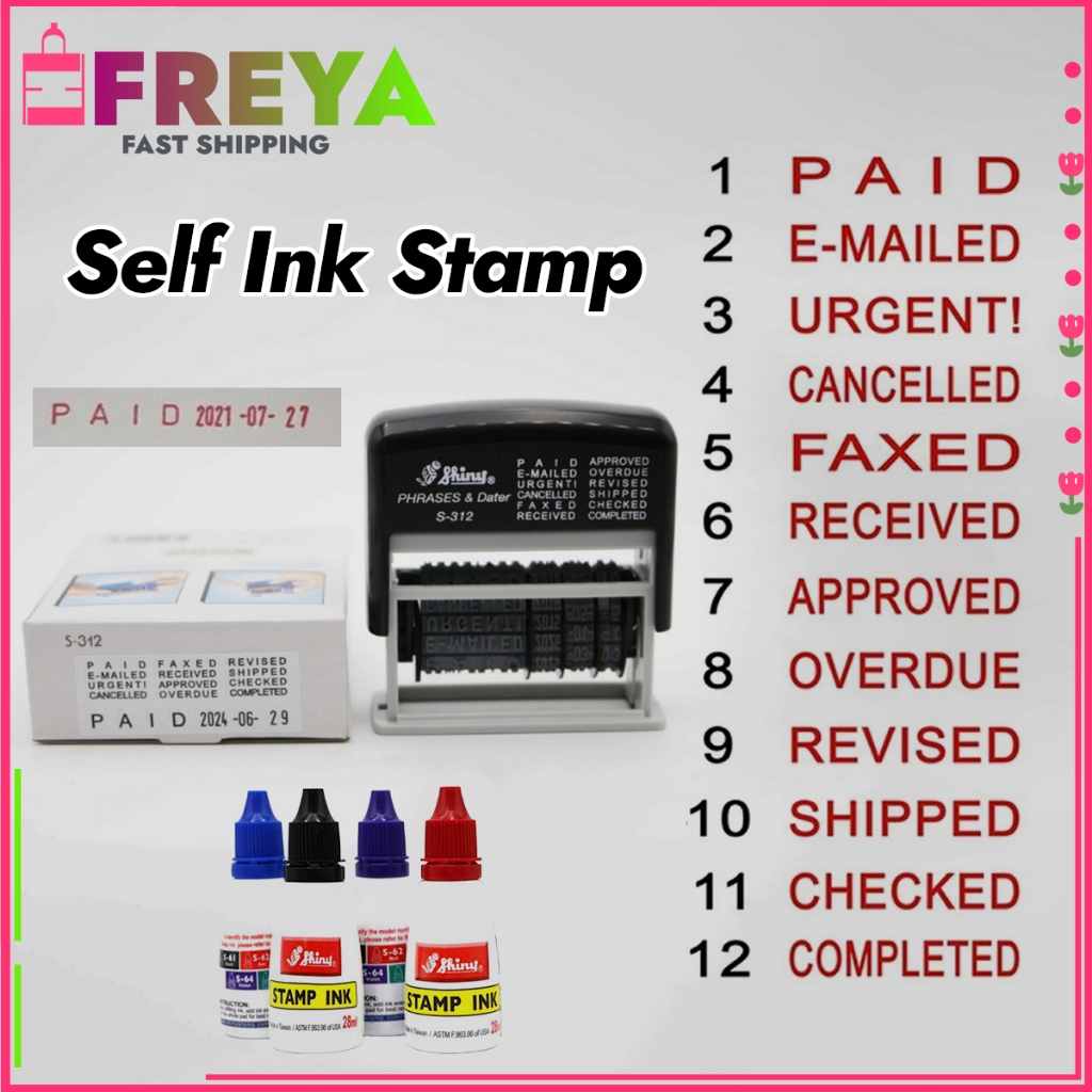 Shiny Self inking Stamp Office Phrases Dater Stamp Received Paid ...