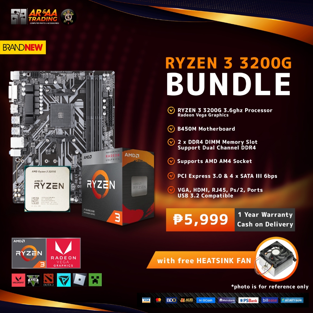 BRANDNEW BUNDLE MOTHERBOARD PROCESSOR AMD RYZEN 3 3200G, R5 3400G ...