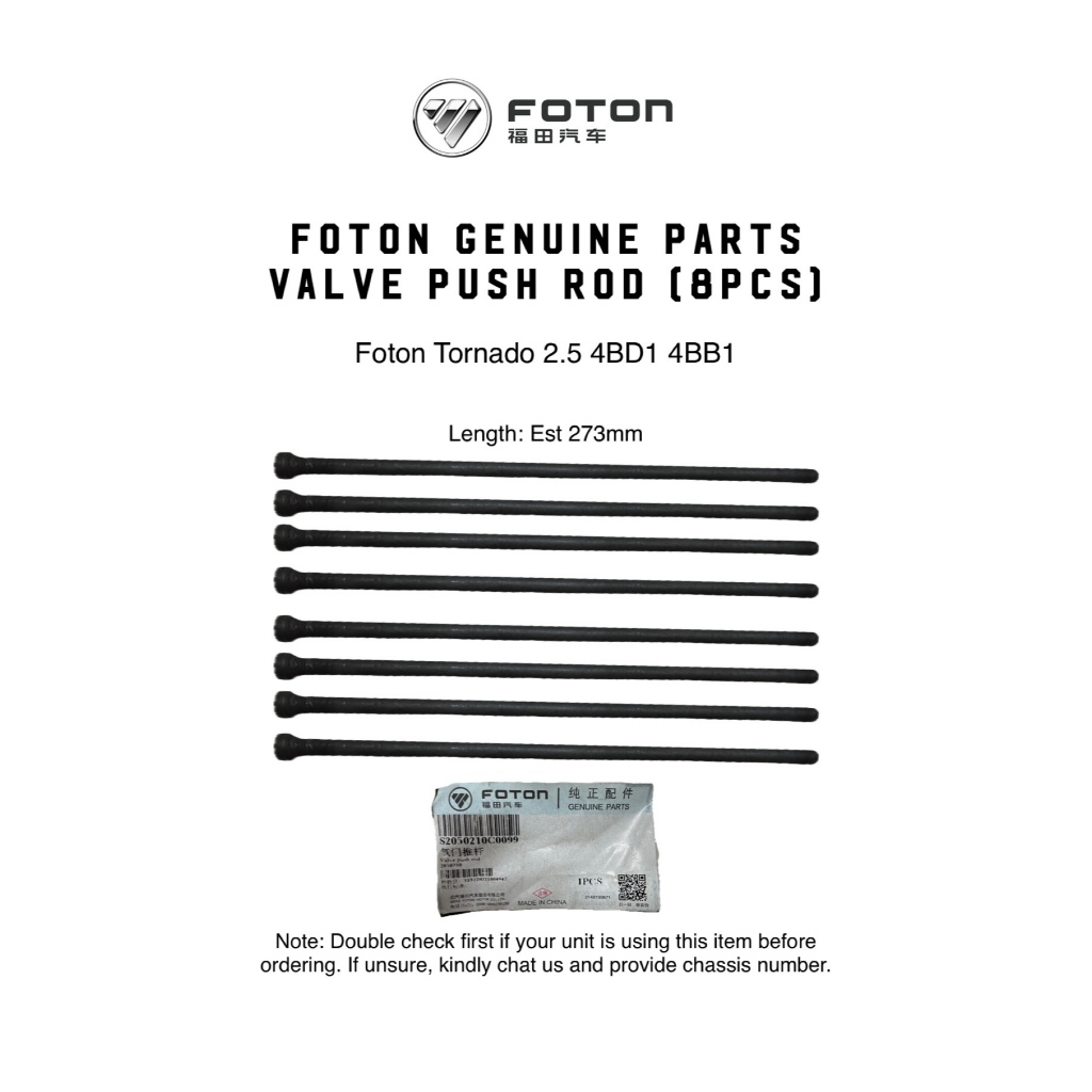 Foton Parts Engine Valve Push Rod Set (8pcs): Tornado 2.5 4BD1 4BB1 ...