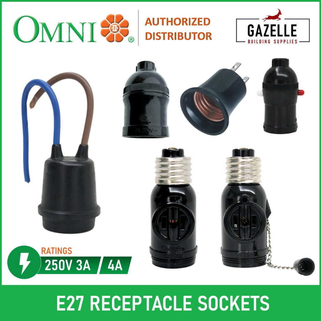 Omni E27 Receptacle Socket - Weatherproof Rubber Keyless Plug Push ...