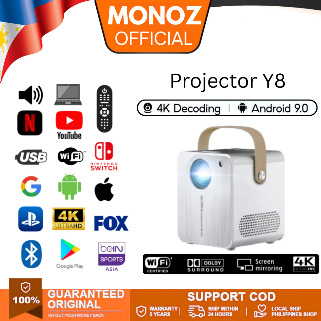 Monoz Y8 Pro 4K UHD Mini Projector | 6000 Lumens, Android, Wireless ...