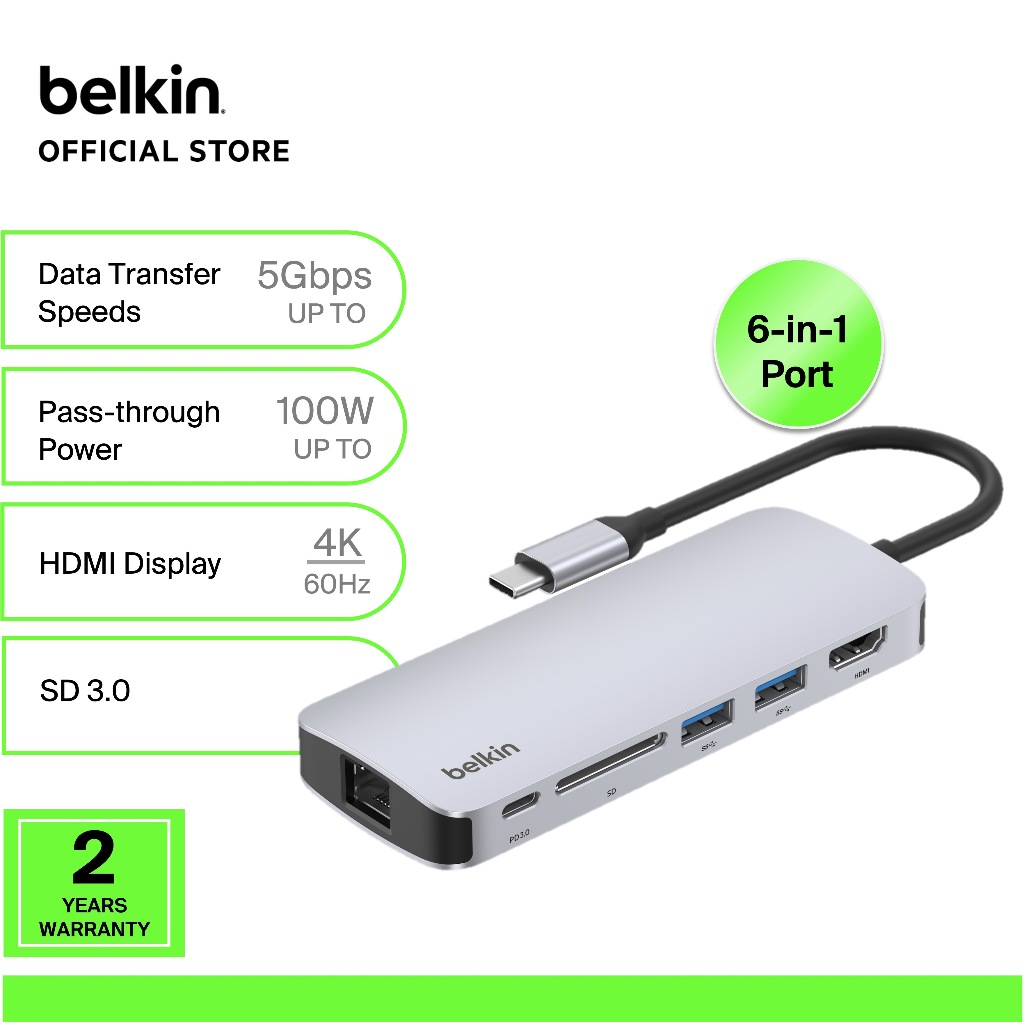 Belkin Connect USB-C 6-in-1 Multiport Hub | Shopee Malaysia