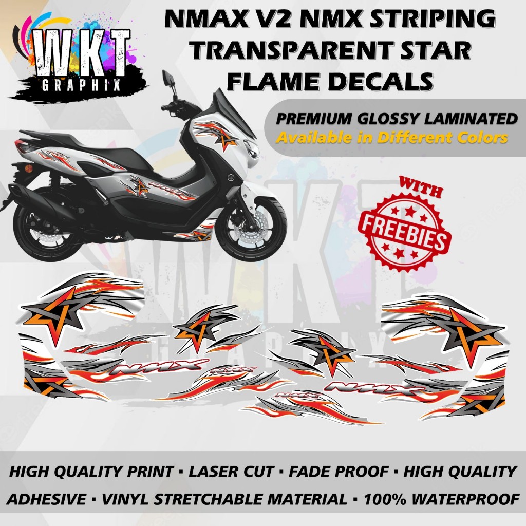 YAMAHA NMAX V2 NMX STRIPING TRANSPARENT STAR FLAME DECALS (WATERPROOF ...