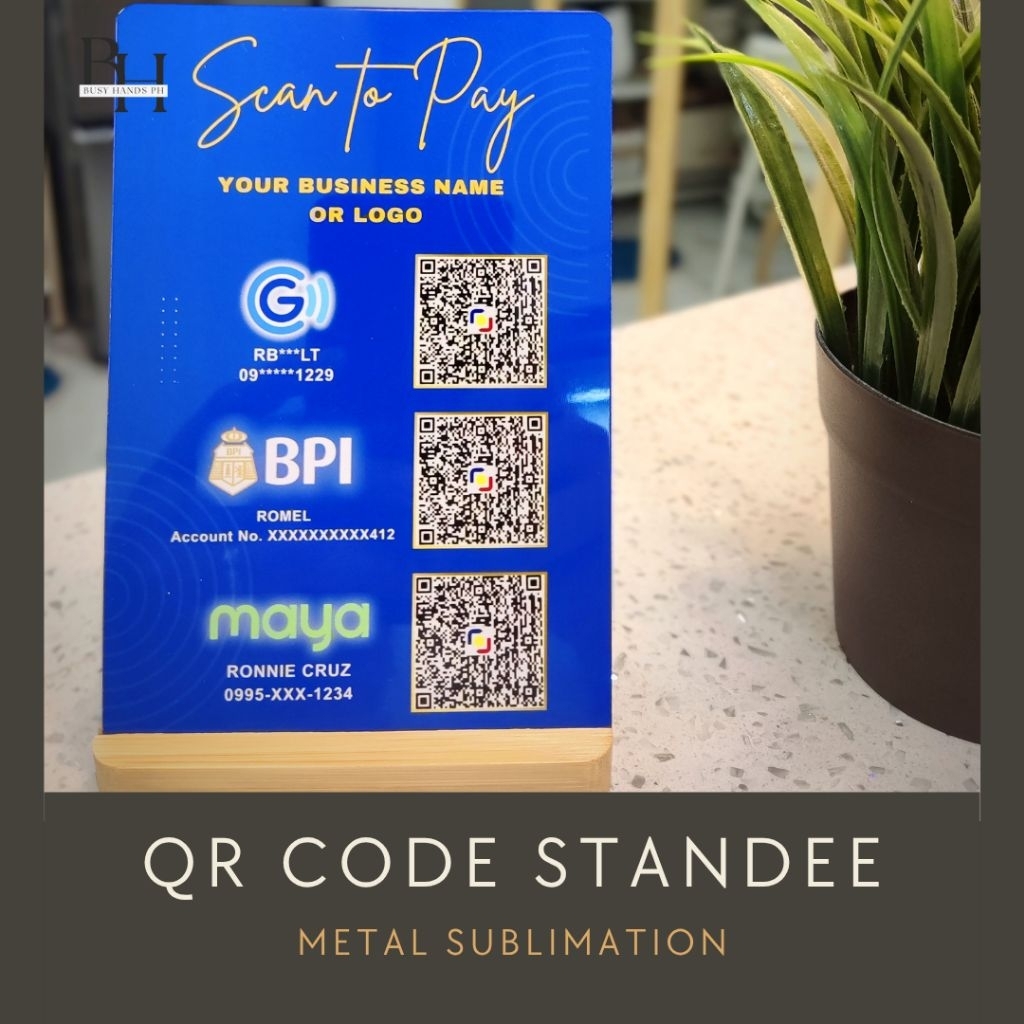 Custom QR Code Standee | Metal Display with Bamboo Stand | Shopee Malaysia