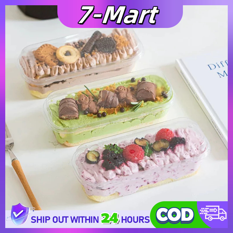 50Pcs Dessert Container Rectangle Mousse Cake Box Loaf Deli Cookies Clear Cups with Cover 300ML ...