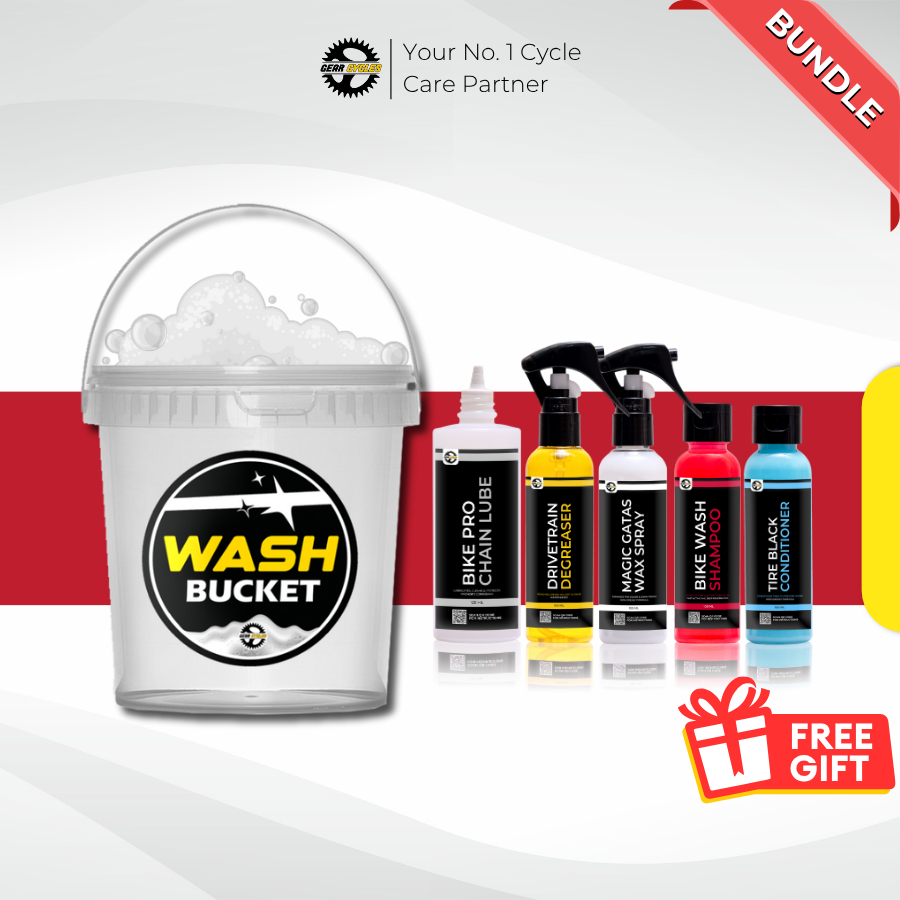 (BUNDLE) Gear Cycles Bike Wash Bucket Cleaning Set Shampoo Foam Degreaser Chain Lube Tire Black ...