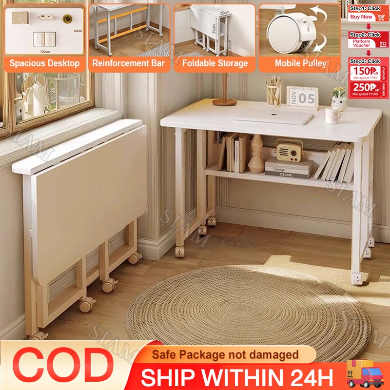 Folding Computer Table with Wheels Portable Office Table Study Table ...