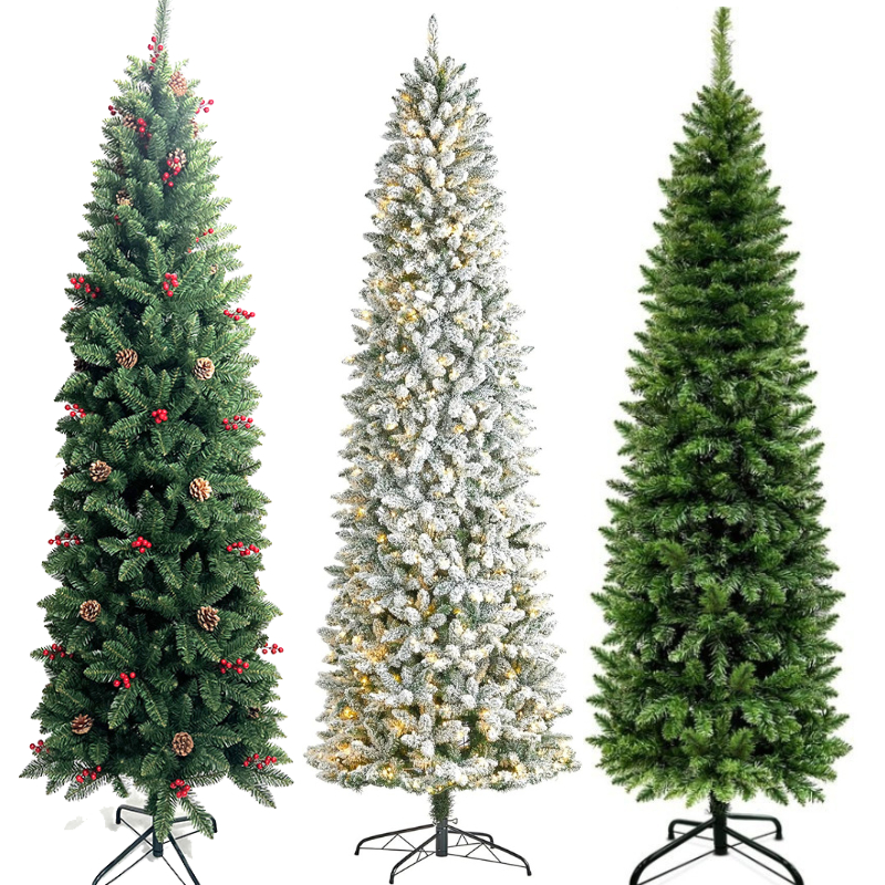 5/6/7 FT Snow Slim Christmas Tree 1100 Thick Branch Tips Hinged ...