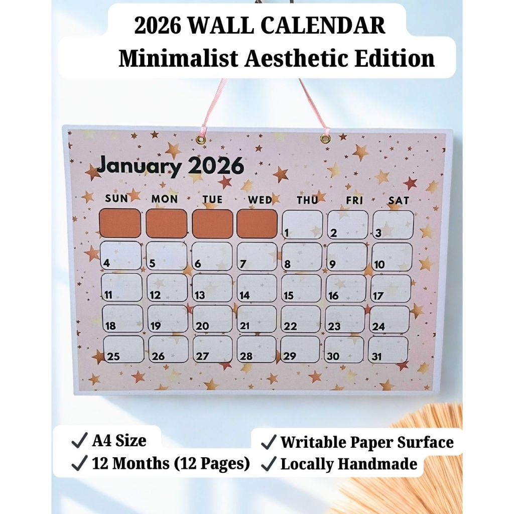 2026 Aesthetic Wall Calendar A4 pastel pink, minimalist date reminder ...