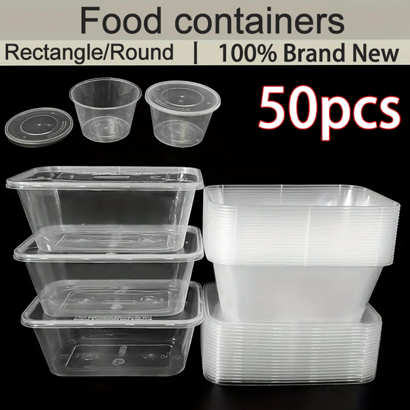 50pcsLunch Box Microwavable Food Box Plastic Bento Box Trays With Lid ...