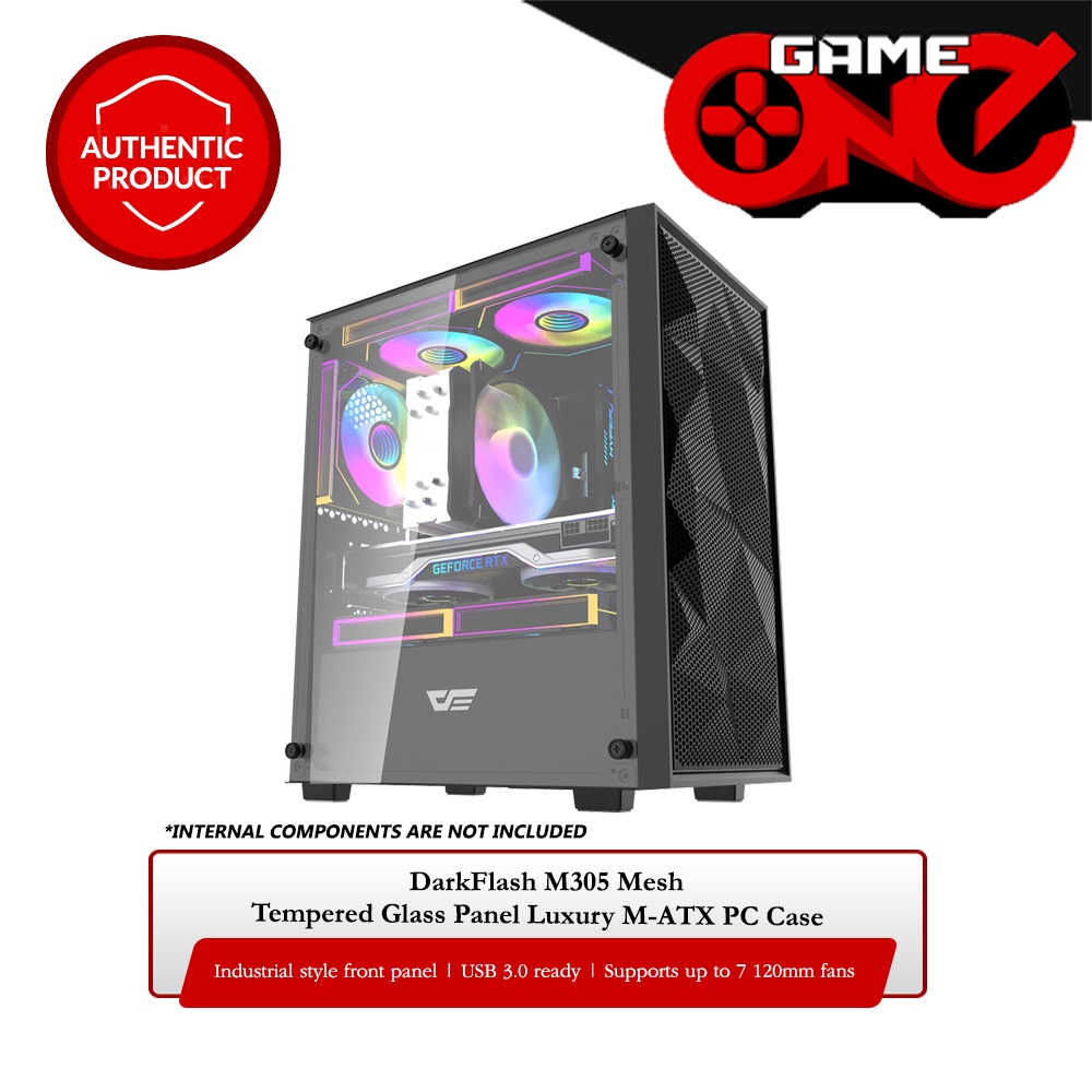 DarkFlash M305 Mesh Tempered Glass Panel Luxury M-ATX PC Case - Black ...