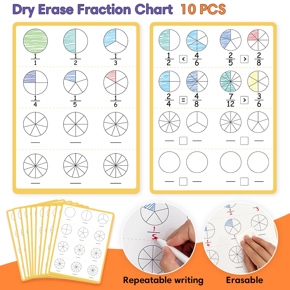 10Pcs Double Sided Basic Fraction Handwritting Math Posters for Kids ...
