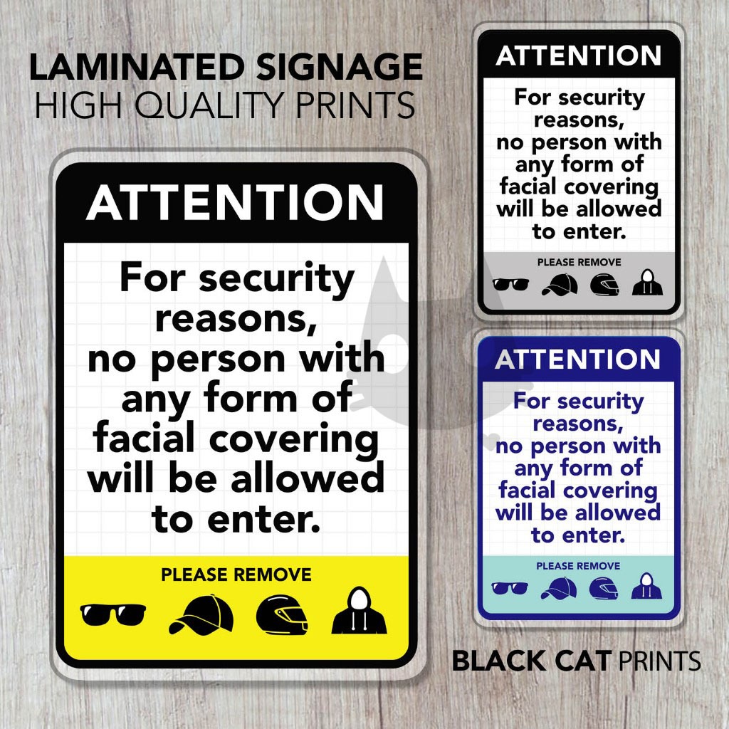 No Facial Coverings Allowed Sign / Signage / Laminated Sign | Shopee ...