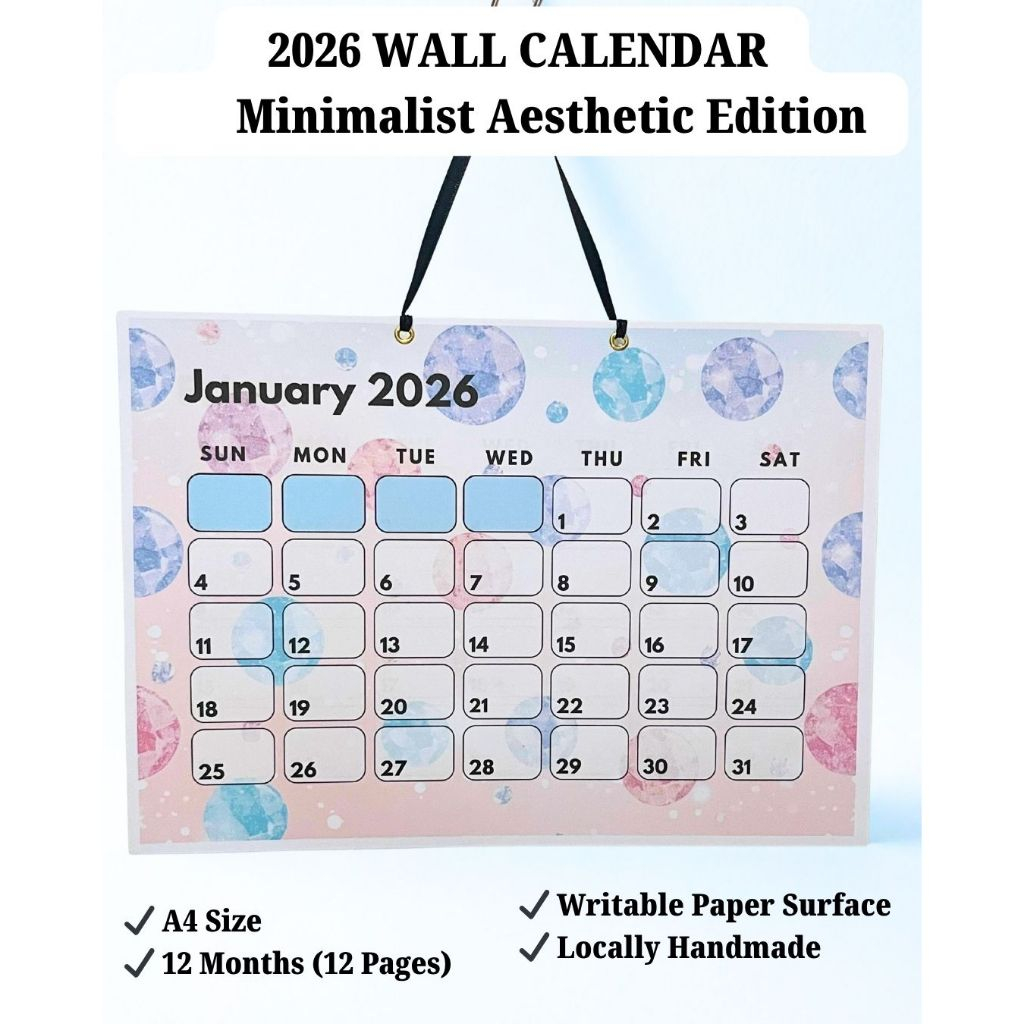 2026 Aesthetic Wall Calendar A4 blue bubble pastel, date reminder ...