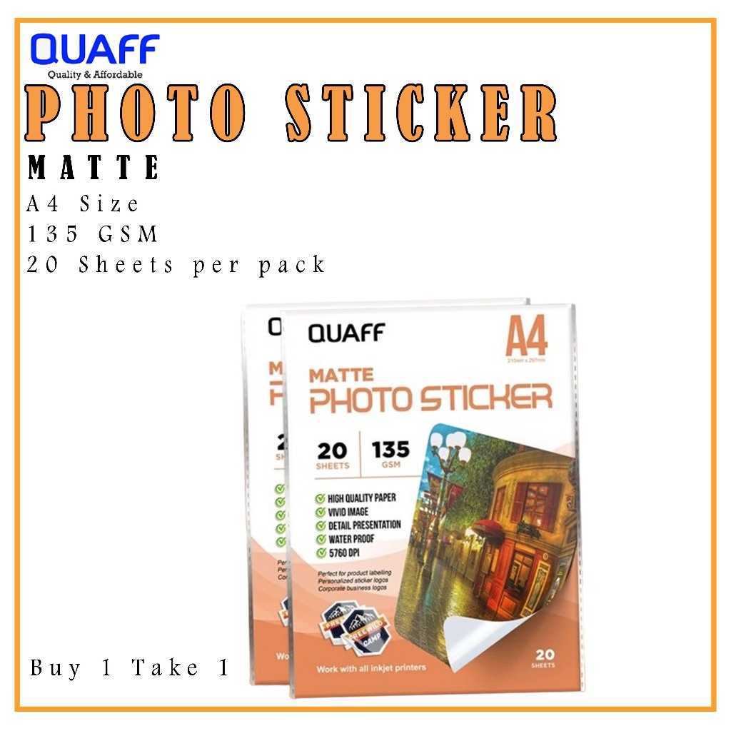 Quaff 135gsm Matte Photo Sticker Paper A4 Size (20 Sheets) | Shopee ...