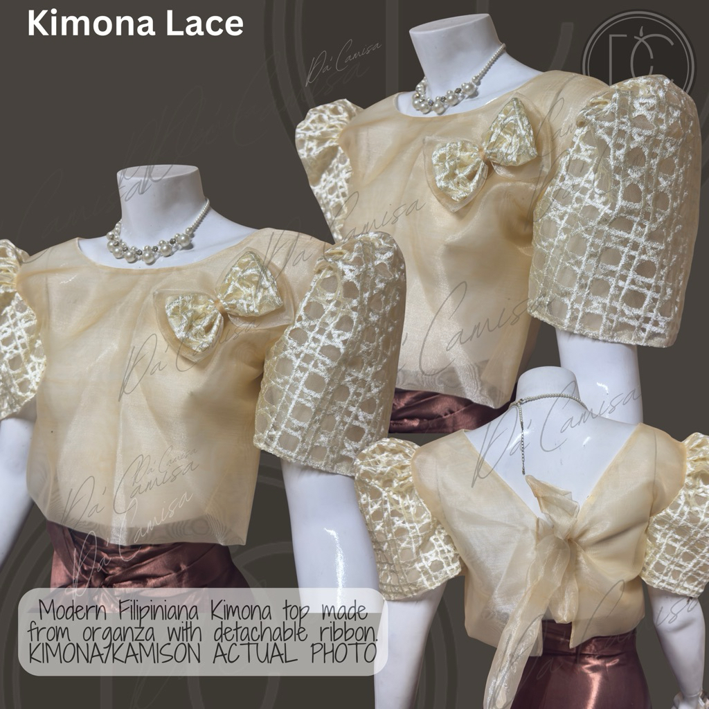 Modern Filipiniana Kimona top made from organza with detachable ribbon ...