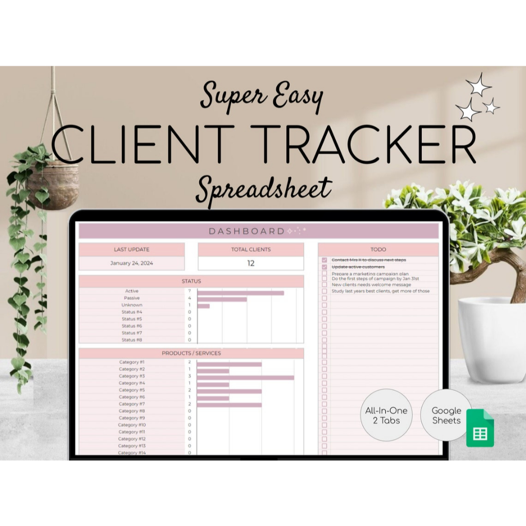 Digital Planner, Client Tracker Spreadsheet | Small Business Template ...